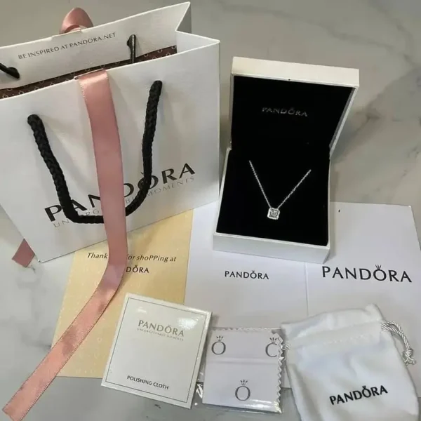 PANDORA NECKLACE SILVER SQUARE PENDANT – Lelangyuk1